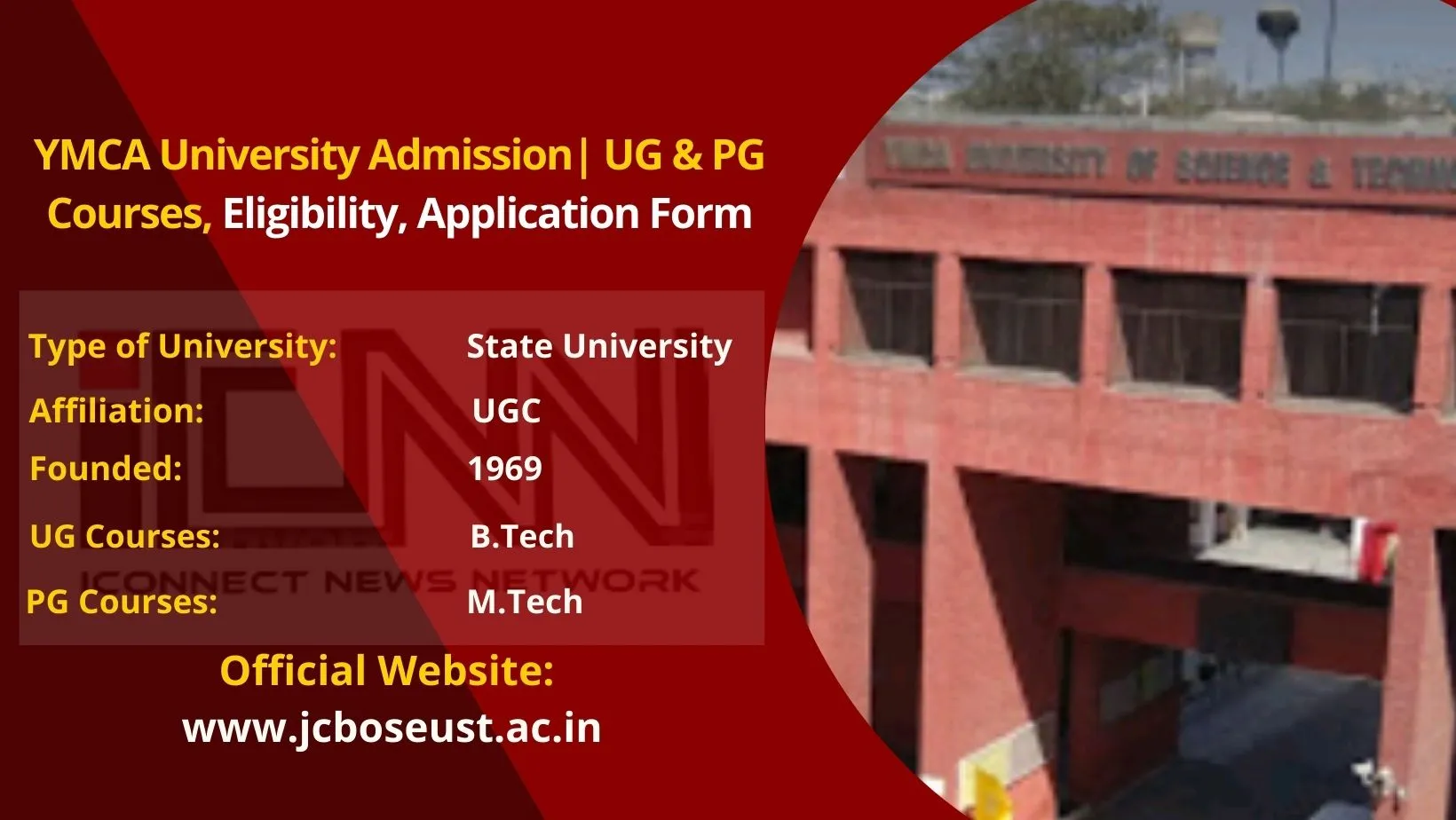 YMCA University Admission 2026 | UG PG Fee, Application Form